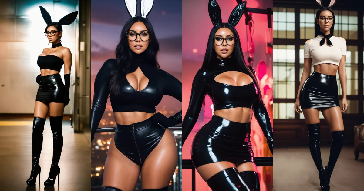 Lexica - Thigh highs socks black, Kim kardsahian with glasses in latex skin, point of view, no ...