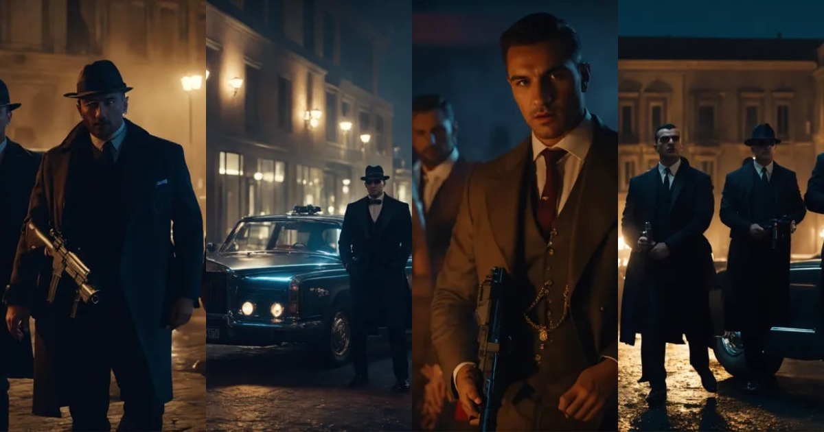 Lexica - Group of mafia male with riffles surrounded by girls, night ...