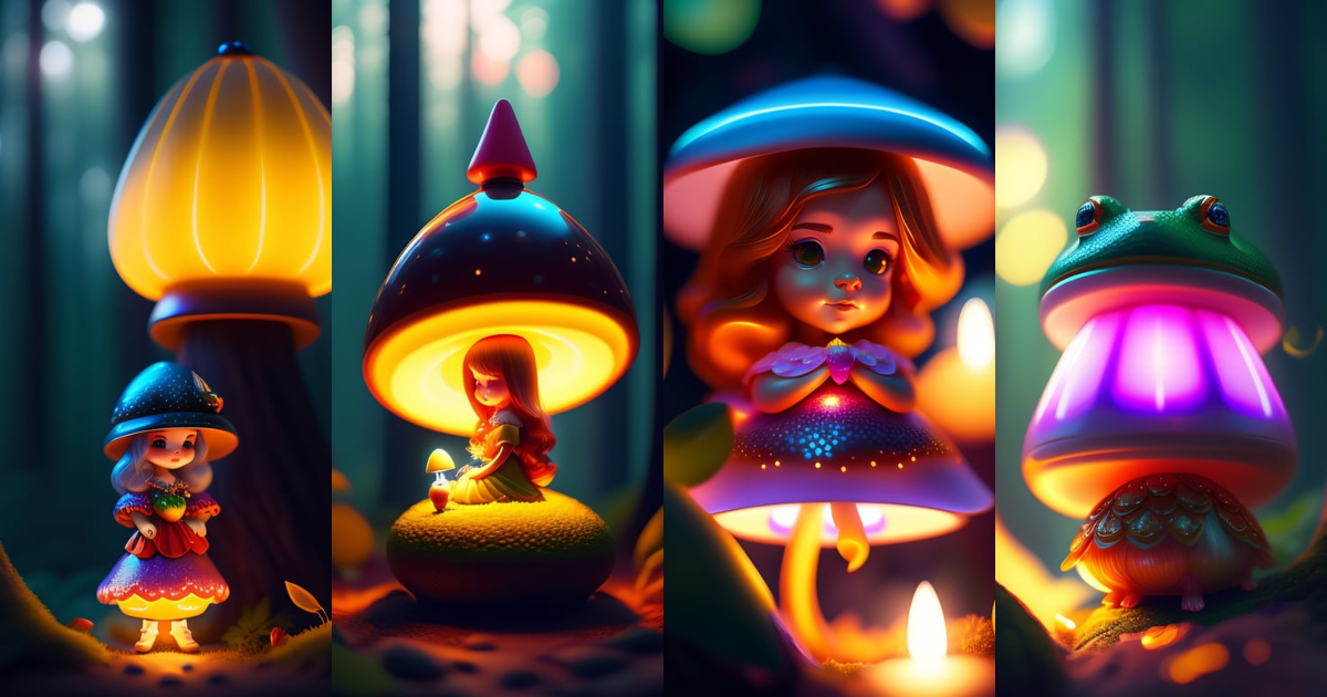 Lexica - Thumbelina next to a glowing toadstool at night in the forest, made by stanley artgerm ...