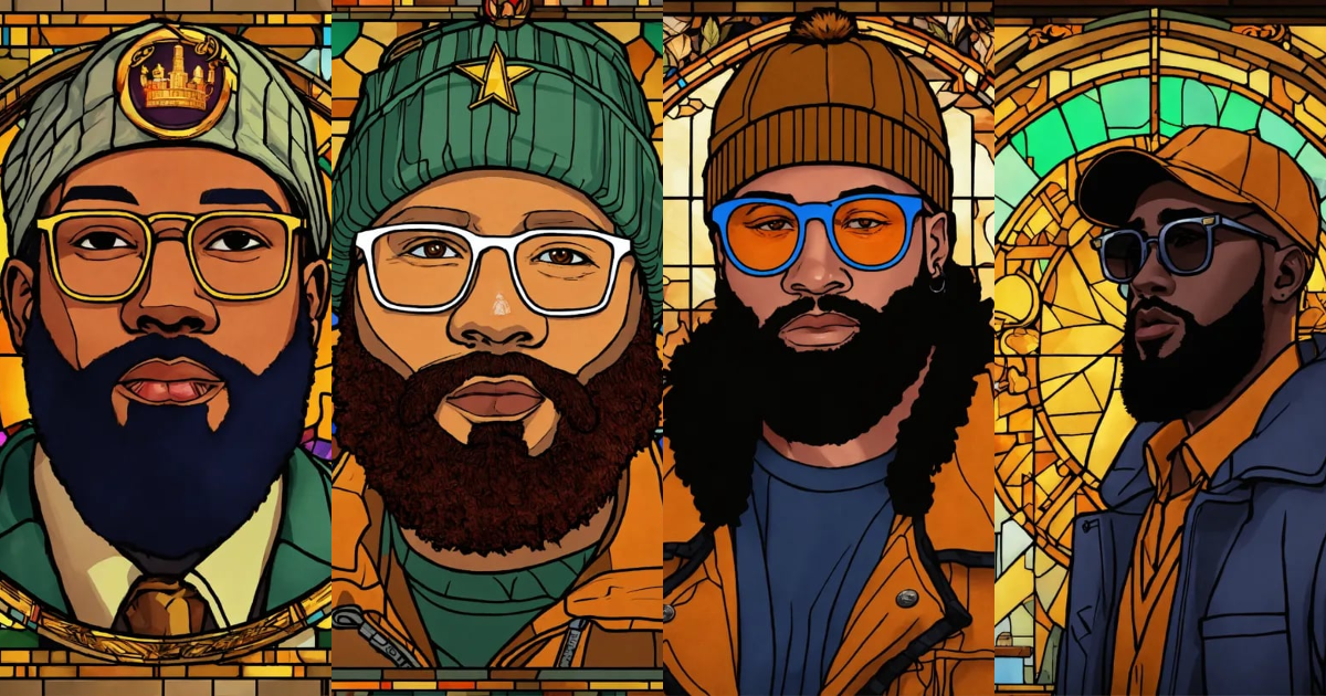 Lexica - HD, 4K, Background is stained glass with images in the stained ...