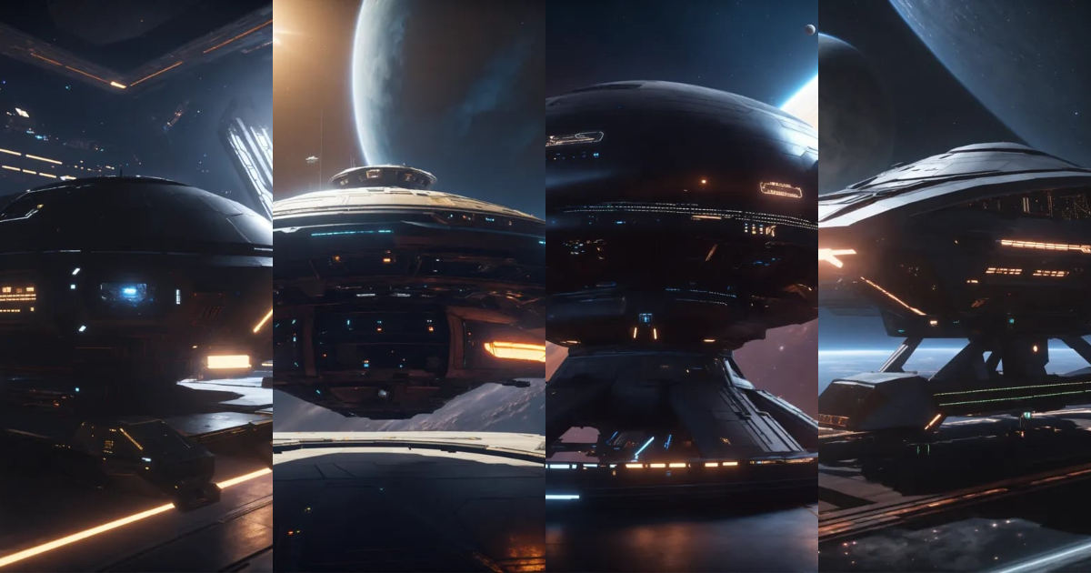 Lexica - Small Dark alien speeder craft docked in space on a space port ...