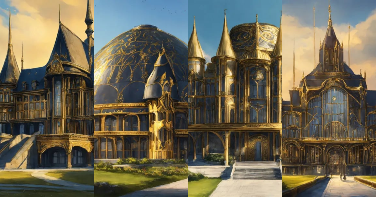 Lexica - Drawing of the full image of a massive black and gold elegant ...