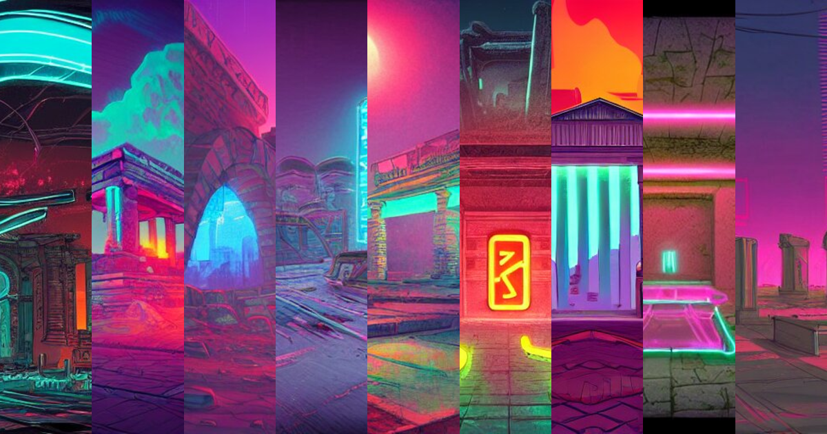 Lexica - Neon ancient ruins, digital art, retrowave art, trending on ...
