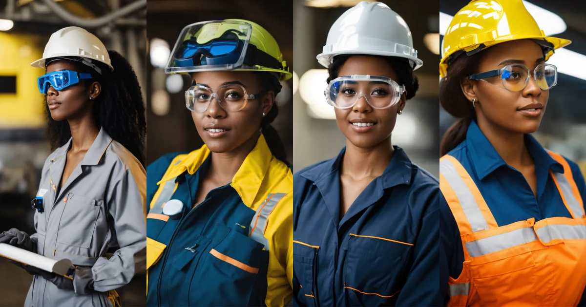 Lexica - Black female wearing engineering coverall, had hat, gloves and safety goggles