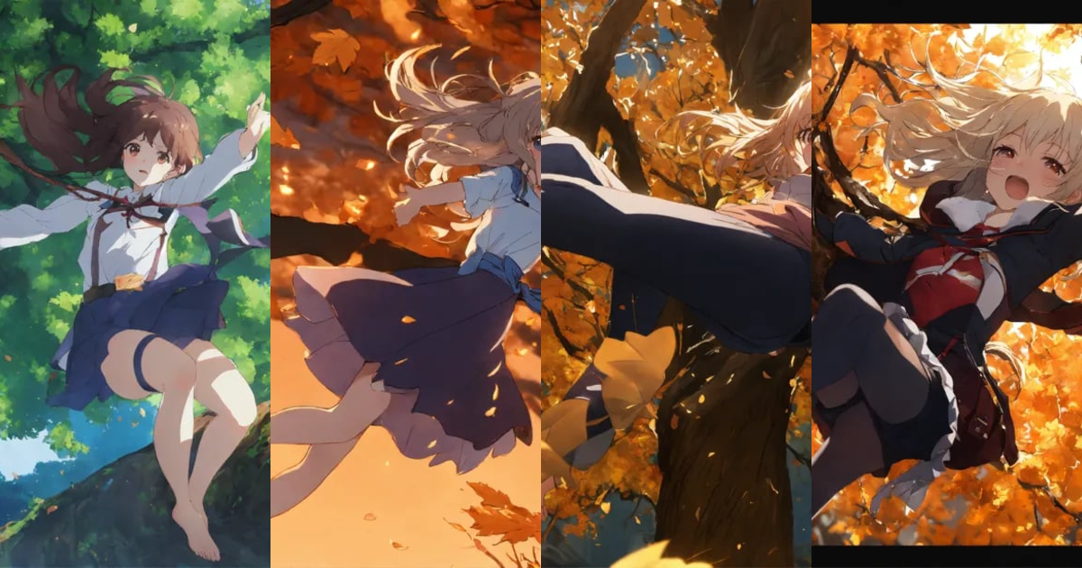 Lexica - The anime girl Sinestrea falling from the top of a tree, their ...