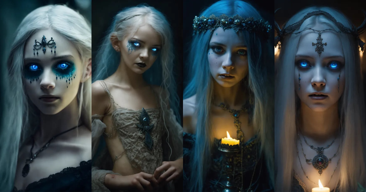 Lexica - Body portrait, ten year old childish female goth necromancer ...