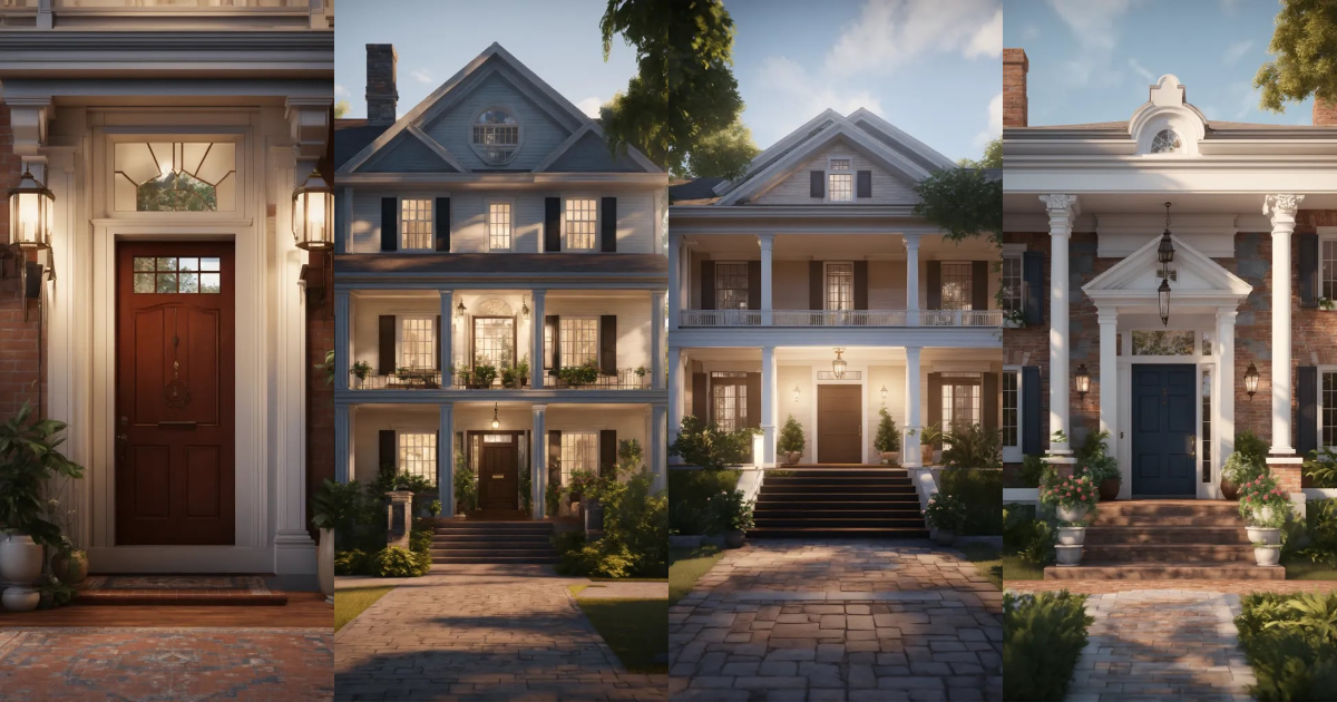 Lexica - Center entry colonial revival, unreal engine render, 8k