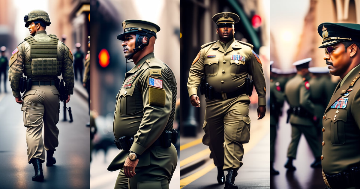 Lexica - Big army officer, dancing in street, HD Quality, very good details