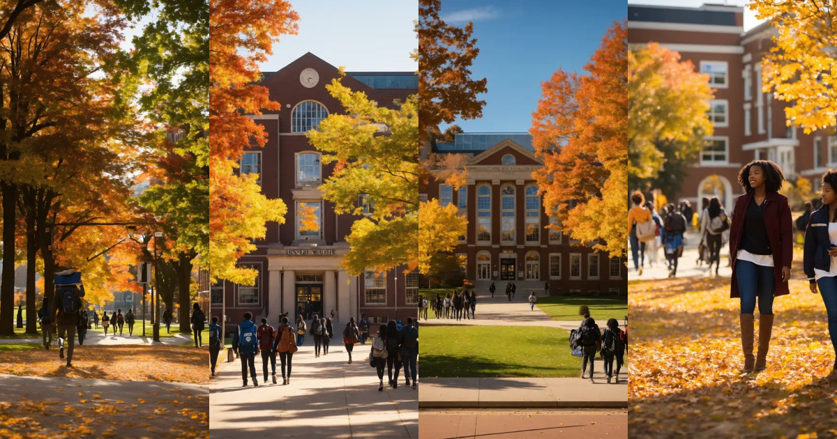 Lexica - University Campus, black students, fall season, buildings ...