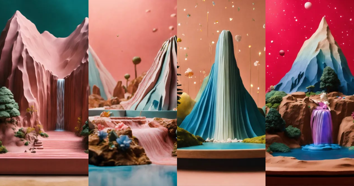 Lexica - Hand-made 3D modeling clay sculpture, mountains, waterfall ...