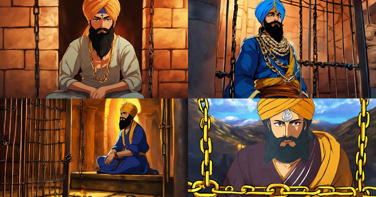 Lexica - A anime style picture of imprisoned sikh guru banda bahadur in ...