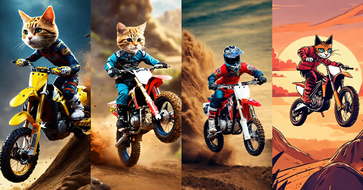 Lexica - Create an image of a cat as a professional motocross rider ...
