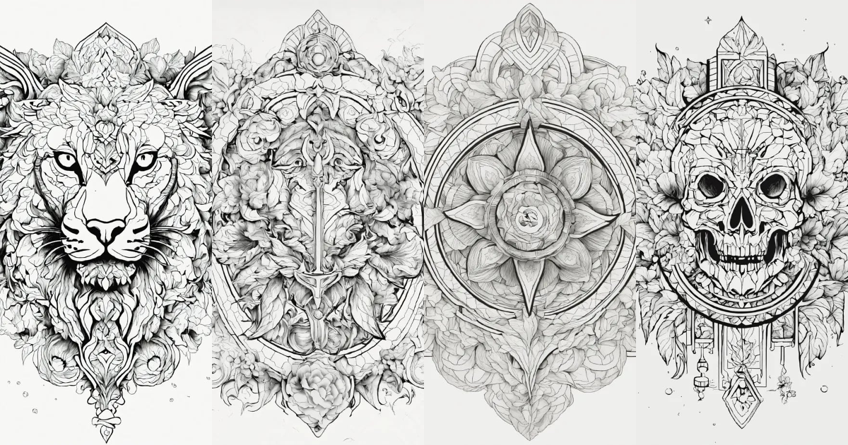 Lexica - B/w outline art for tattoo logo design page, full white, white ...