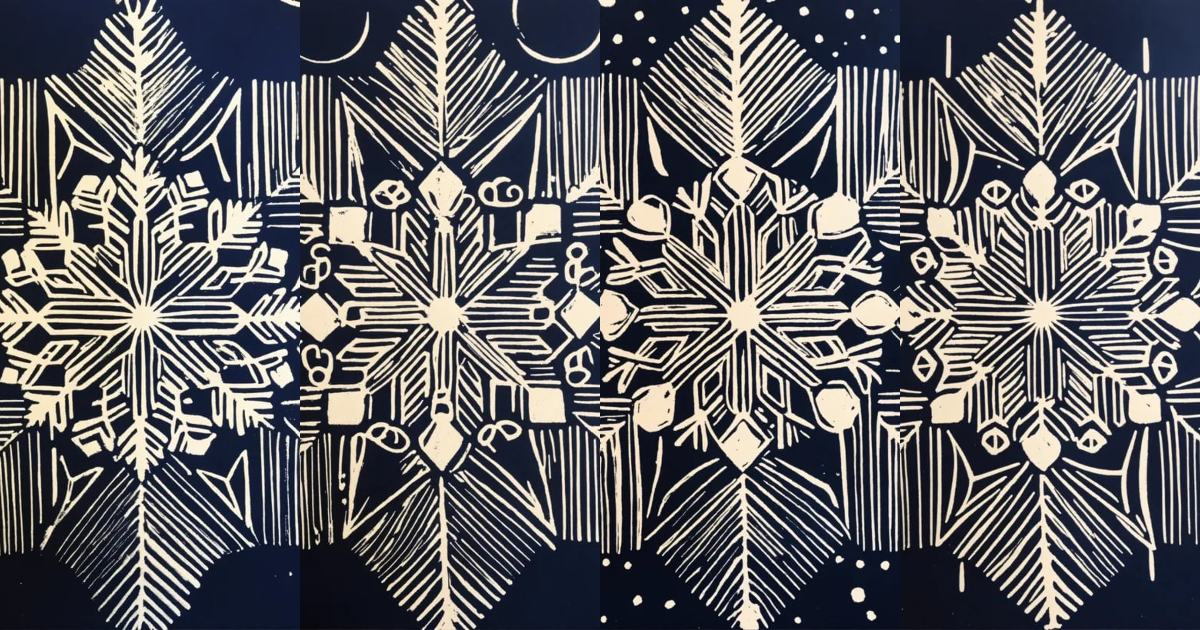 Lexica - Linocut design of a snowflake, simple, clean lines, close-up