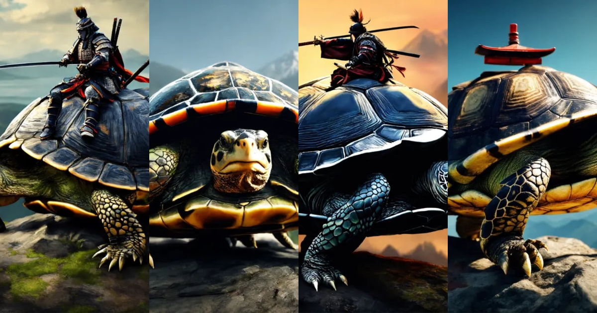 Lexica - Turtle Samurai. Mountain Peak. Hyper realistic.