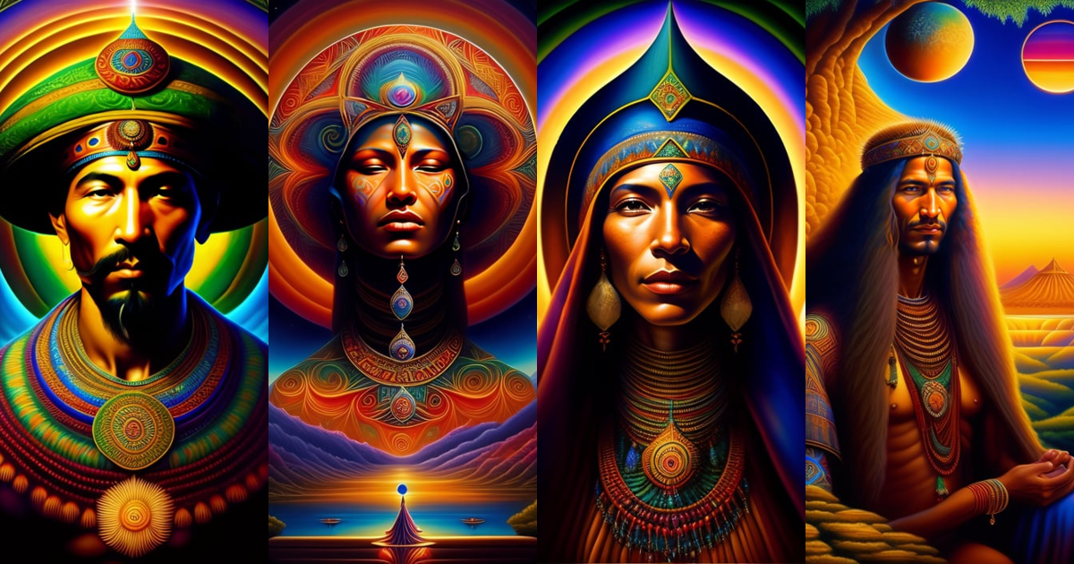 Lexica - A shaman visiting the upper spiritual worlds, surrealist, dmt ...