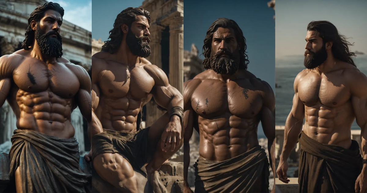 Lexica - A muscular statue of a strong Greek man with a beard and scars ...