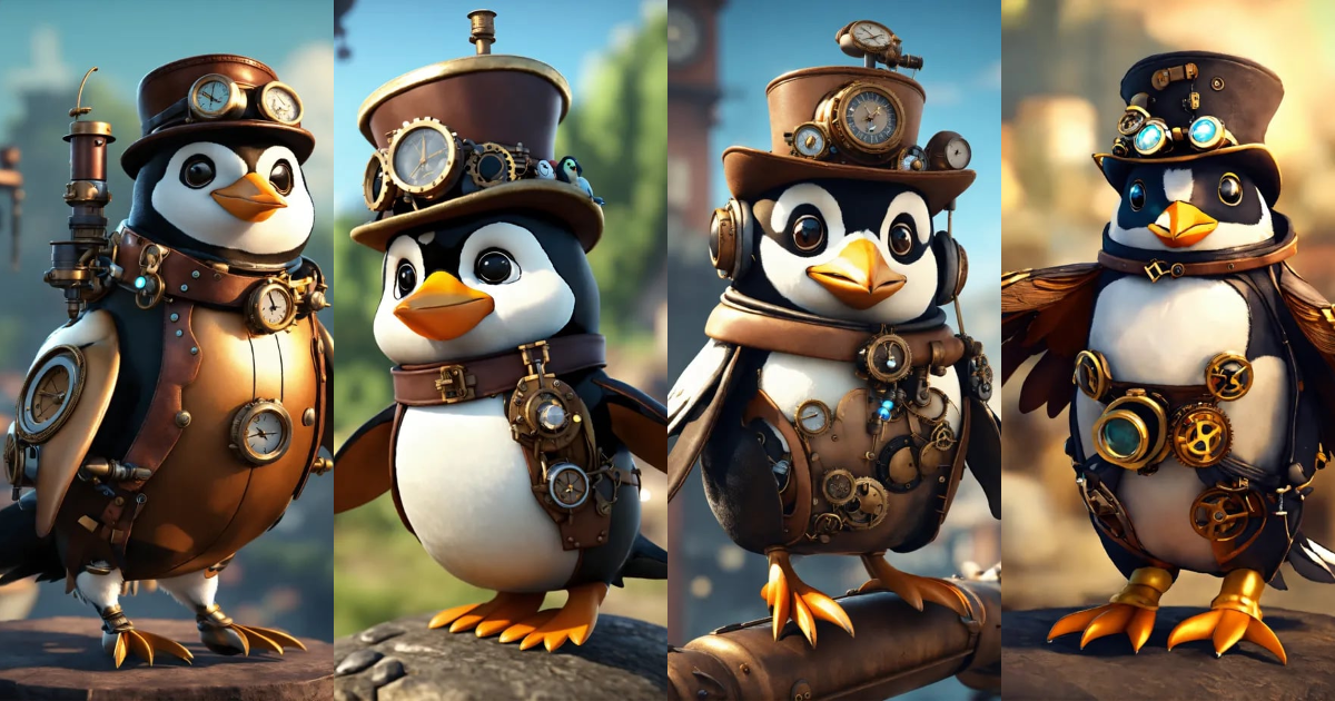 Lexica - Cute penguin wearing a steampunk flying machine, unreal engine