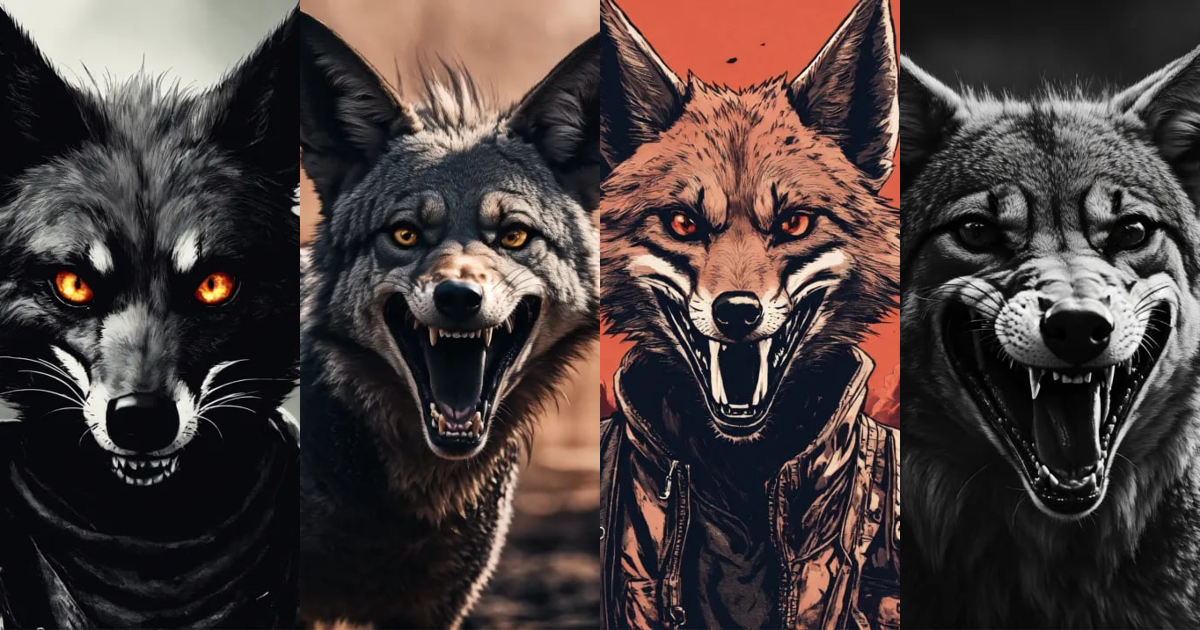 Lexica - One crazed slavering grinning evil jackal faces the camera ...