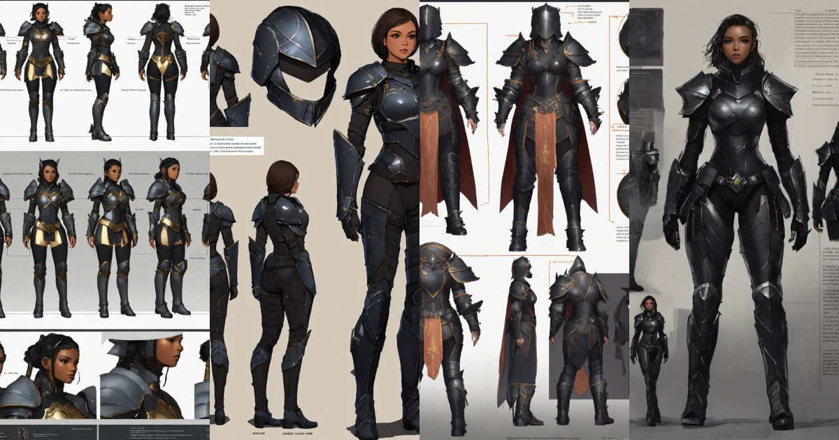 Lexica - Full black armor woman, character sheet, character design ...