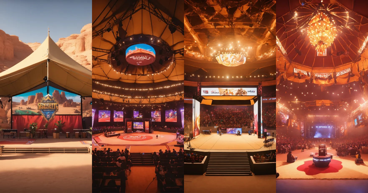 Lexica - Generate an image of a small esports venue's indoor desert ...