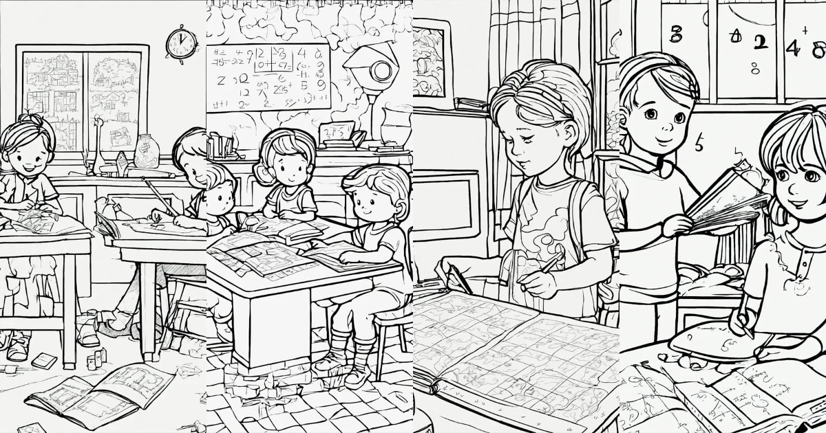 Lexica - Line drawing kids solving math problems, clip art, black and ...