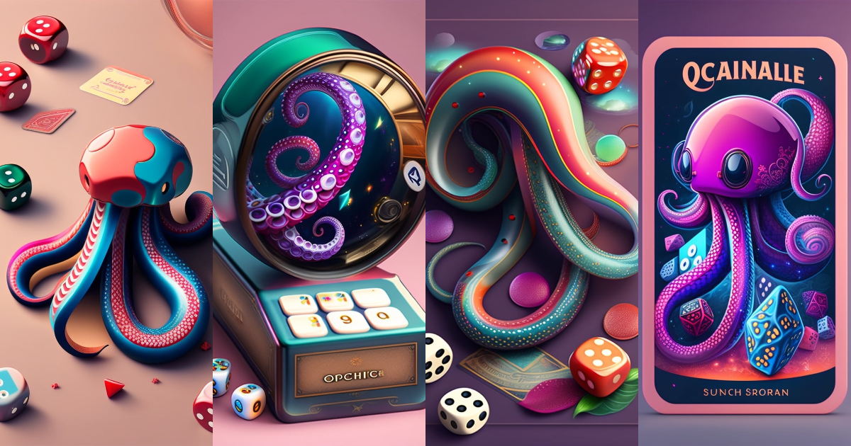 Lexica - Manga style. Octopus tentacle with Dice, bruch and cards