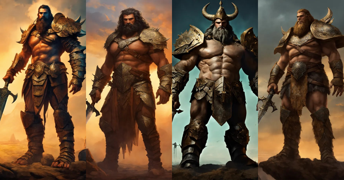 Lexica - A nephilim giant holding a sword, wearing light leather armor ...