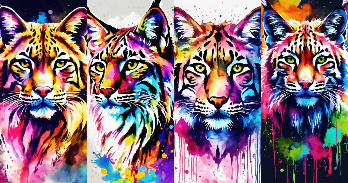 Lexica - A neon watercolor lynx watercolor effect and neon splashes ...