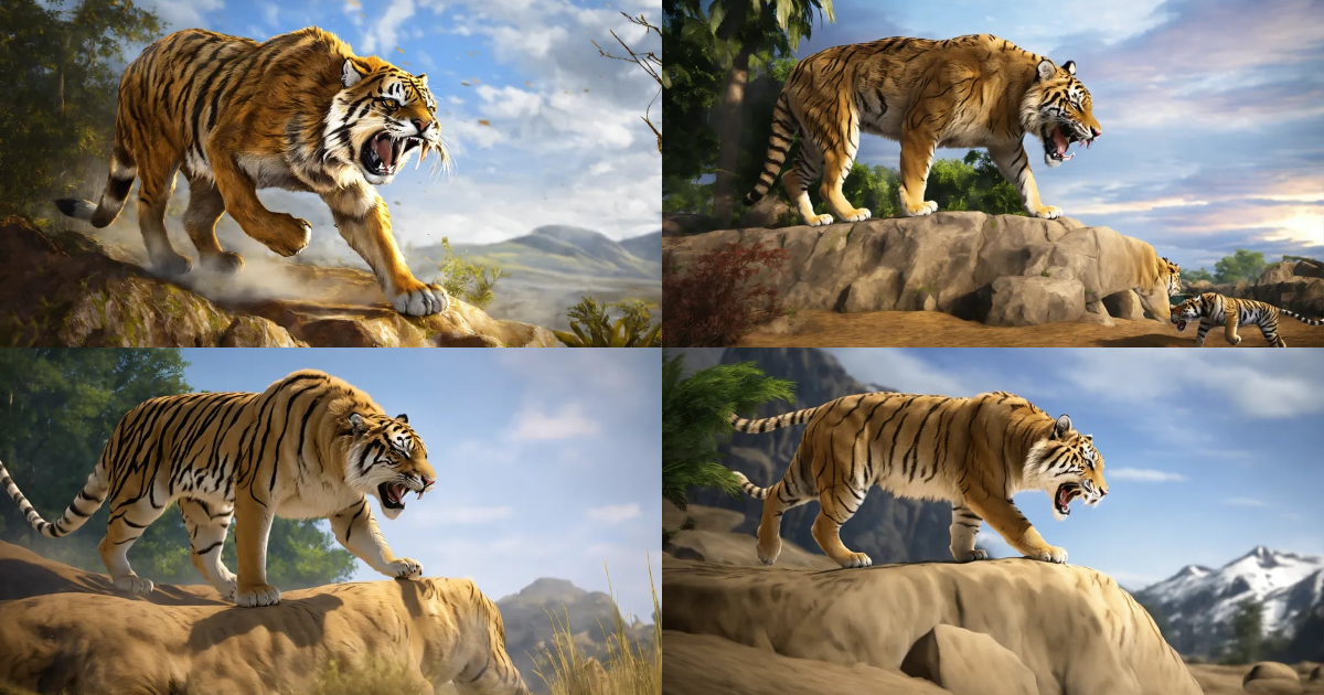 Lexica - Sabertooth Tiger Attacking with long canines, photorealistic