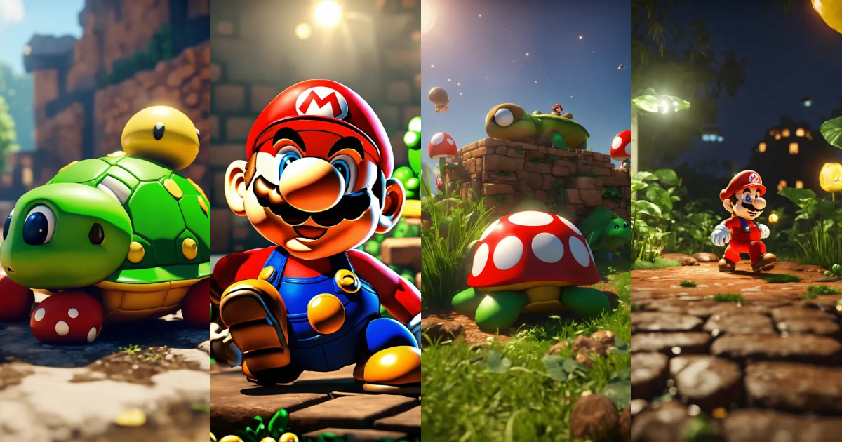 Lexica - Super mario bros that hit turtle, unreal engine render, 8k