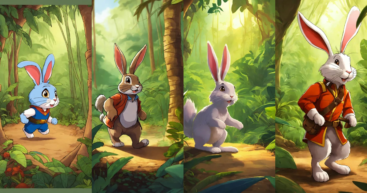 Lexica - Cartoon in a big dense jungle one rabbit was there he was ...