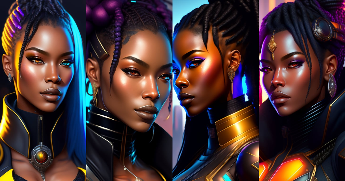 Lexica - Right facing, Portrait of a cyberpunk black cyborg ninja ...