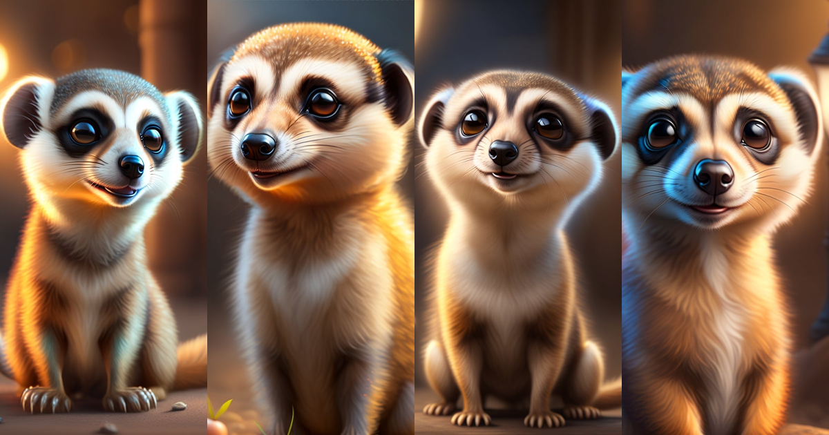 Lexica - A cute meerkat | big eyes, summer night, realistic shaded ...