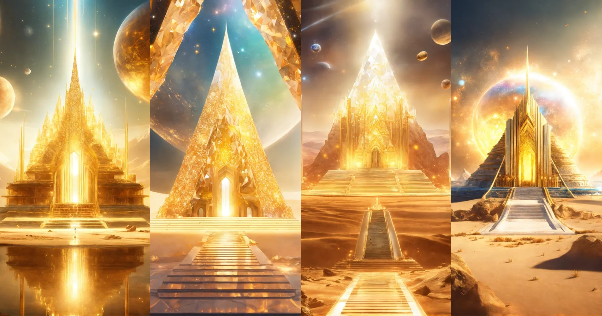 Lexica - A crystal temple on the horizon in a cosmic desert during the ...