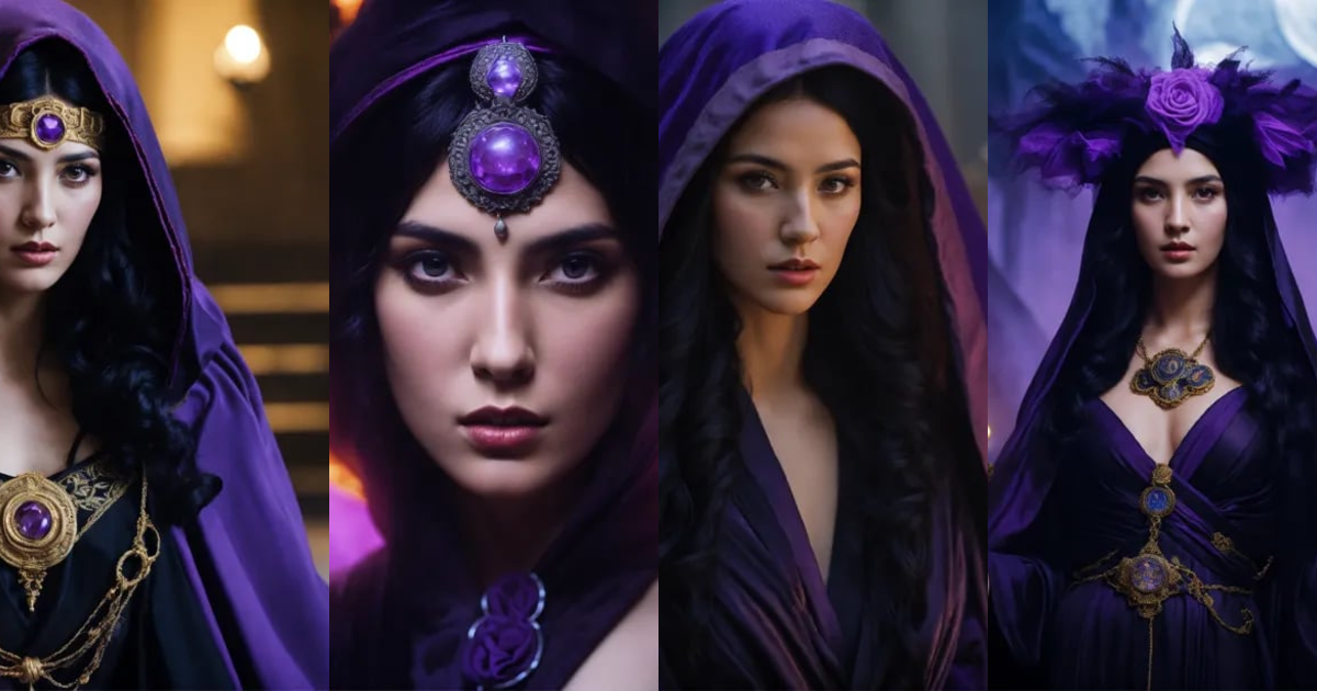 Lexica - Greek goddess Hecate, black hair, cloaked in a black robe with ...