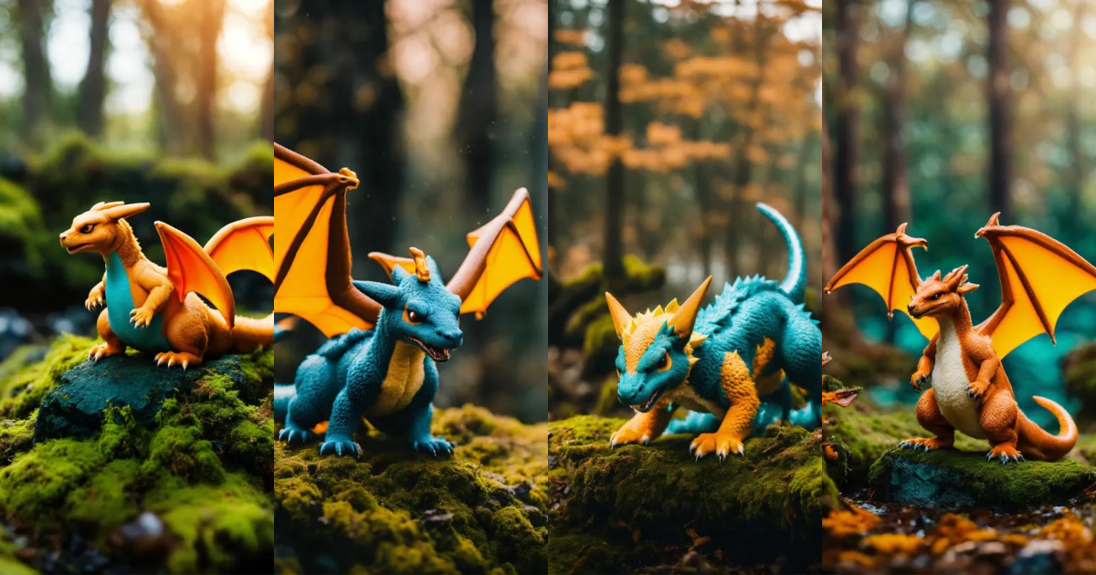 Lexica - A realistic charizard animal among the trees, forest lake ...