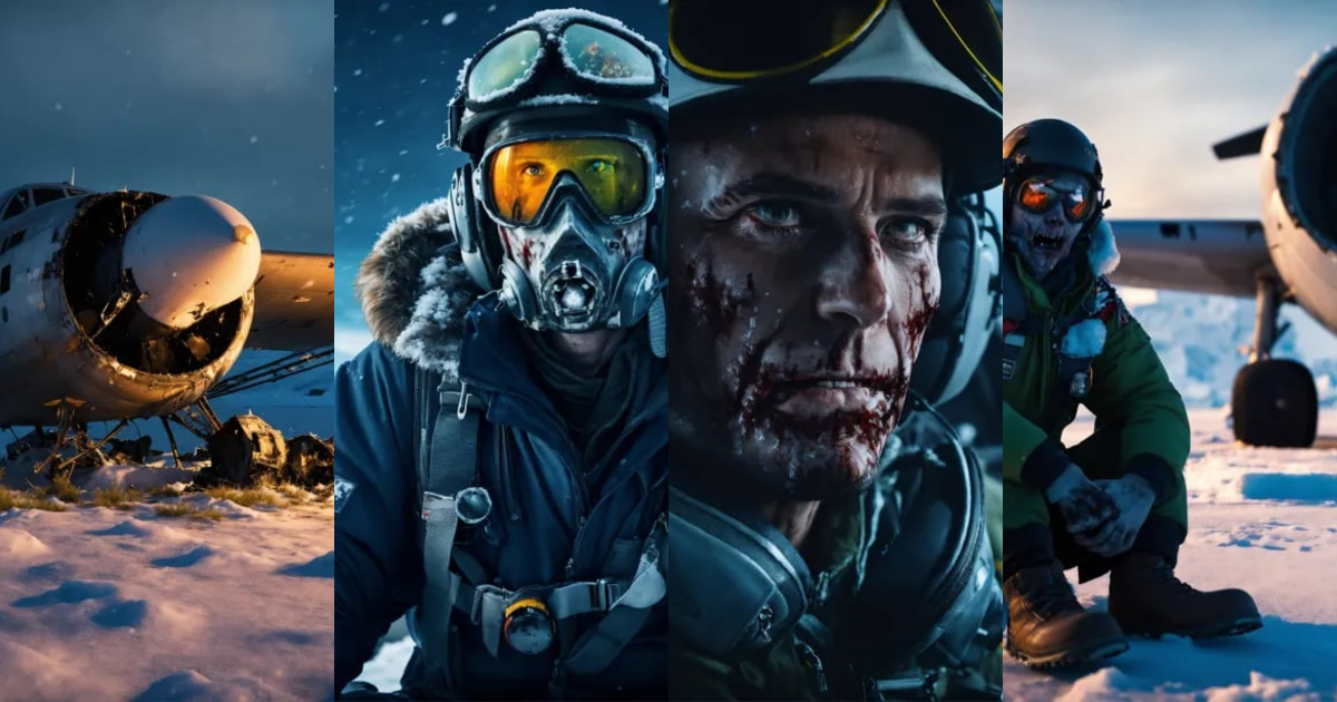 Lexica - Scary zombie-pilot sitting near crashed plane in Antarctica ...