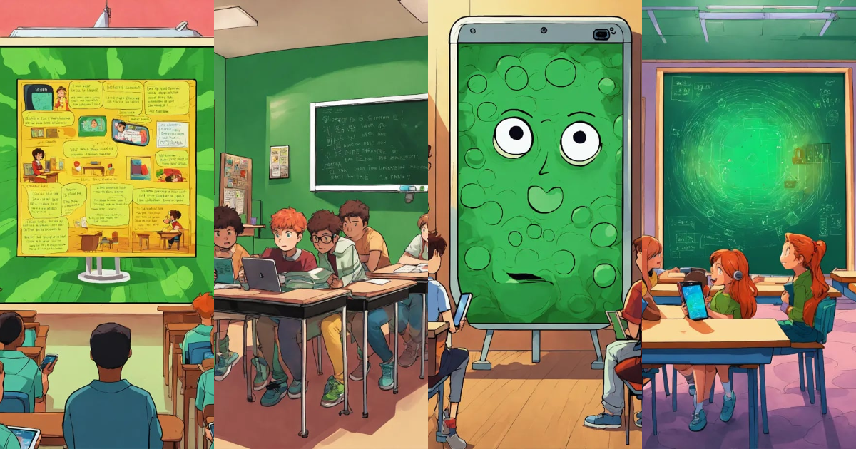 Lexica - Design a comic cartoon poster showcasing a classroom scene ...