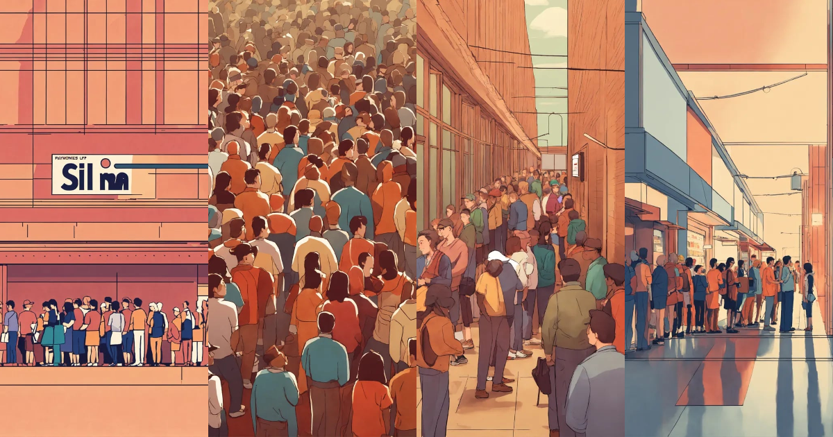 Lexica - People waiting in line to pay, graphic, simple, single file ...