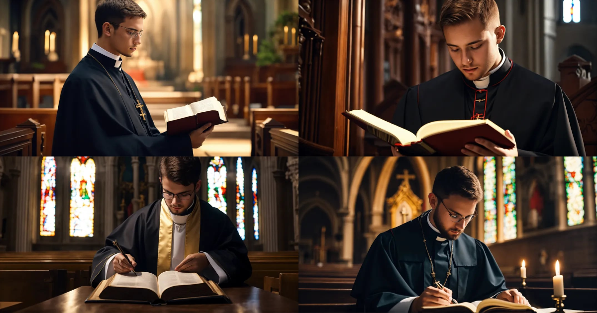 Lexica - Young catholic priest reading the bible at the church ambo ...