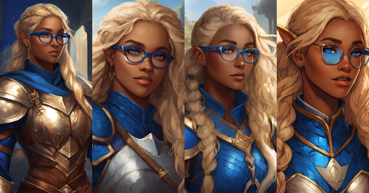Lexica - A very brown skinned half elf woman, wearing glasses with deep ...