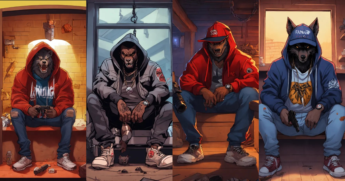 Lexica - Gangster werewolf wearing baseball caps and hoodie with the ...