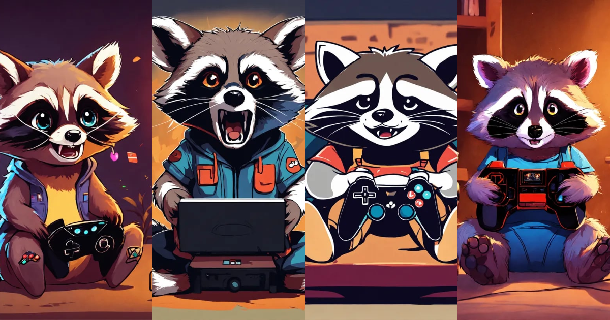 Lexica - A cute but angry Raccoon playing video games and shouting