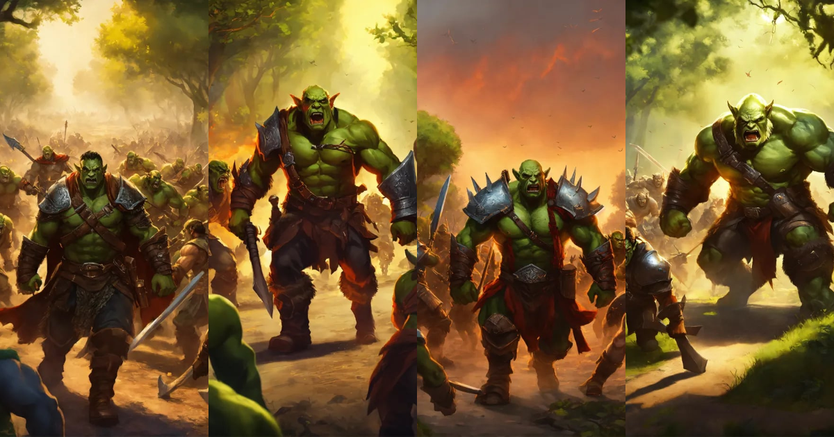 Lexica - Create an epic illustration of the orc ambush. In the middle ...