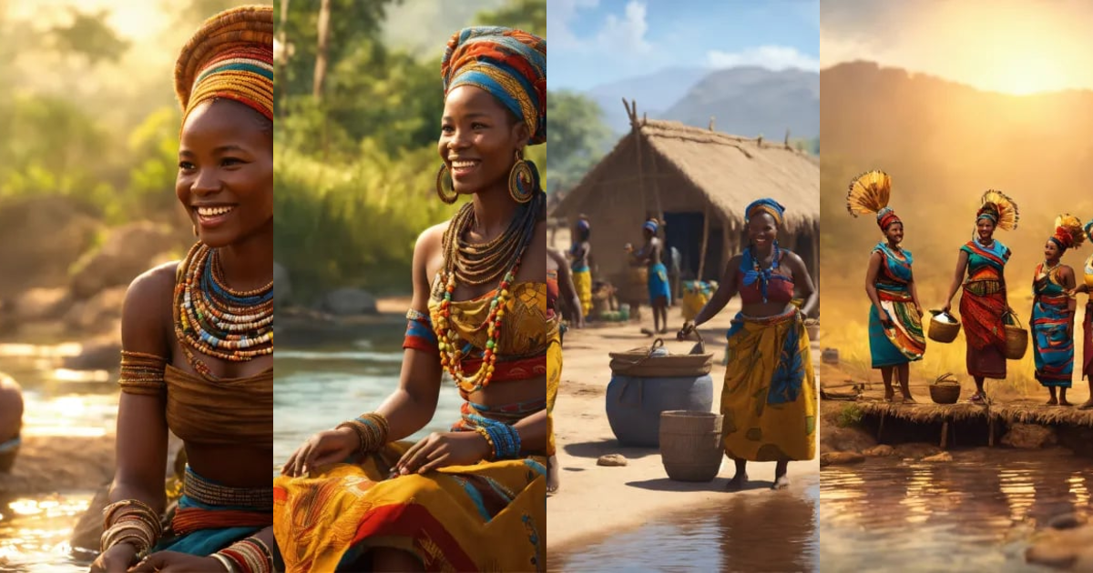 Lexica - Primitive 20 happy african village women buy the river, utopia ...