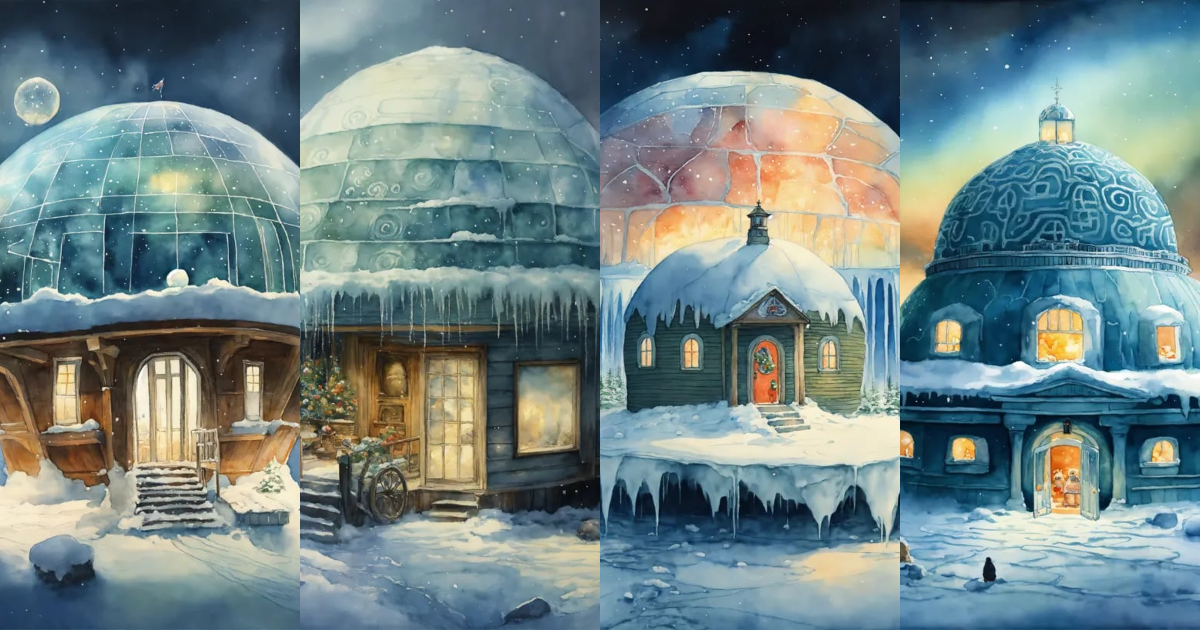Lexica - A watercolor painting depicting an intricately detailed igloo ...