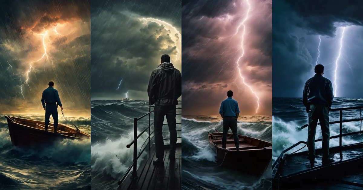 Lexica - Image of a tumultuous, moonless night at sea during a violent ...