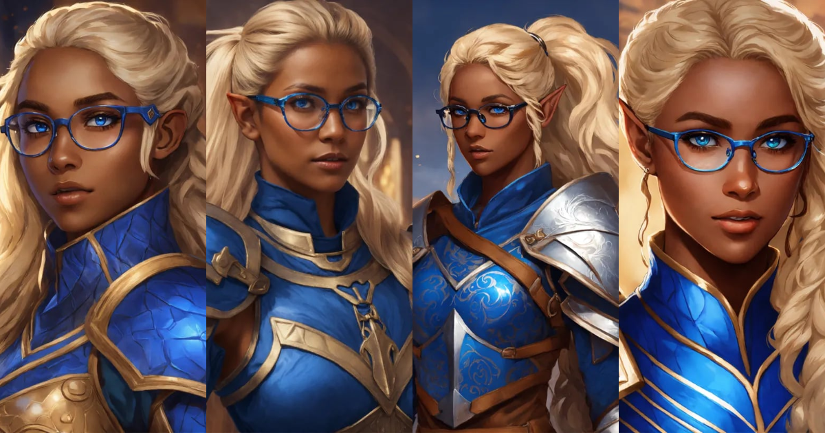 Lexica - A very brown skinned half elf woman, wearing glasses with deep ...