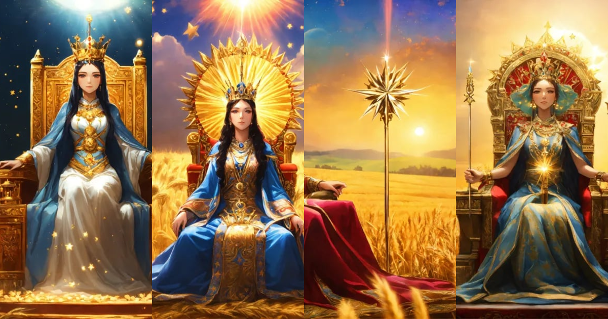 Lexica - The Empress sits on a throne wearing a crown with twelve stars, holding a scepter in ...